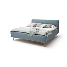 Meise Möbel Meise Möbel Mattis Polsterbett mit Bettkasten Holzfuß Kopfteil glatt 160x200 cm Eisblau Holz