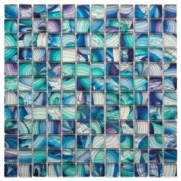Mosaikfliese Glas 30 x 30 cm weiß-blau-lila Steingröße: ca. 2,3 x 2,3 cm