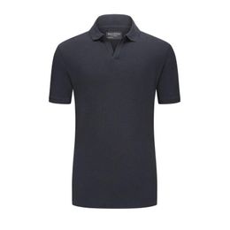Marc O'Polo Übergröße : Marc O'Polo, Poloshirt aus Baumwolle und Leinen mit V-Ausschnitt in Marine