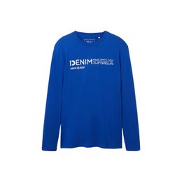 Tom Tailor Denim Herren Langarmshirt mit Logo Print, blau, Logo Print, Gr. XL