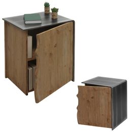 Beistelltisch MCW-L76, Kommode Nachttisch Schrank, Industrial Massiv-Holz MVG 60x50x40cm, natur mit Metall-Optik