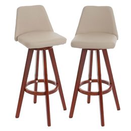 2er-Set Barhocker MCW-C43, Barstuhl Tresenhocker, Holz Kunstleder drehbar MVG-zertifiziert ~ creme