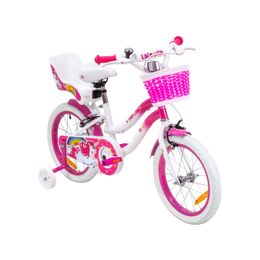 Actionbikes Motors Actionbikes Kinderfahrrad Unicorn 16 Zoll, Pink, Einhorn-Design, Puppensitz, Stützräder, Fahrradkorb