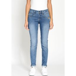 Skinny-fit-Jeans Gang "94MORA" Gr. 26, N-Gr, blau (medium all b) Damen Jeans Röhrenjeans mit 3-Knopf-Verschluss und Passe vorne