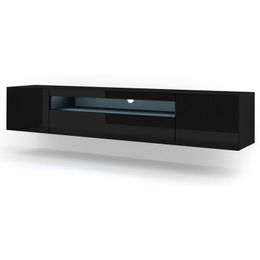 Bim Furniture - TV-Schrank aura 200 cm hängend oder stehend schwarz matt / glänzendes schwarz + led