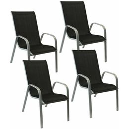 Satz von 4 Stühlen marbella aus schwarzem Textilene - grauem Aluminium - Schwarz
