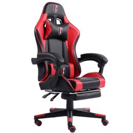 Gaming Chair im Racing-Design mit flexiblen gepolsterten Armlehnen - ergonomischer PC Gaming Stuhl in Lederoptik - Gaming Schreibtischstuhl mit ausziehbarer Fußstütze und extra Stützkissen