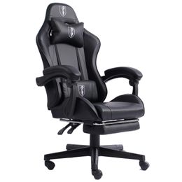 Gaming Chair im Racing-Design mit flexiblen gepolsterten Armlehnen - ergonomischer PC Gaming Stuhl in Lederoptik - Gaming Schreibtischstuhl mit ausziehbarer Fußstütze und extra Stützkissen