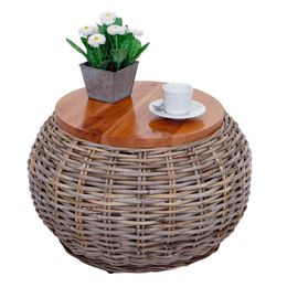 Beistelltisch MCW-M30, Rattantisch Blumentisch Kaffeetisch Loungetisch Holztisch, rund 33x49x49cm, Kubu Rattan natur