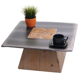 Couchtisch MCW-L76, Wohnzimmertisch Beistelltisch, Industrial Massiv-Holz MVG, 60x60cm natur mit Metall-Optik