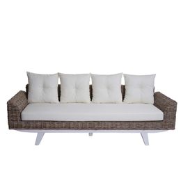 Sofa MCW-M32, 4-Sitzer Couch Rattansofa Loungesofa mit Kissen, 209cm Kubu Rattan natur Stoff/Textil Polster creme