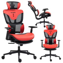 Bürostuhl in modernem Racing-Design - ergonomischer Gaming Schreibtischstuhl mit Nacken- und Lordosenstütze - komfortabler Gaming Stuhl mit atmungsaktiver Netzrückenlehne und Wippfunktion