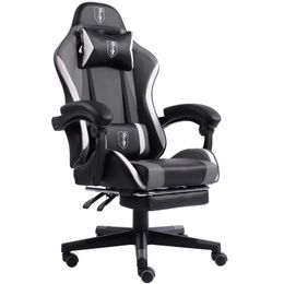 Gaming Chair im Racing-Design mit flexiblen gepolsterten Armlehnen - ergonomischer PC Gaming Stuhl in Lederoptik - Gaming Schreibtischstuhl mit ausziehbarer Fußstütze und extra Stützkissen