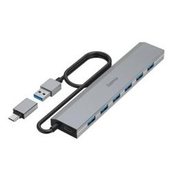 Hama 00200137 USB-Hub, 7 Ports, USB 3.2 Gen1, 5 Gbit/s, inkl. USB-C-Adapter und Netzteil