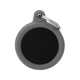 MyFamily Id Tag - Hushtag Collection - Aluminium Black Circle With Grey Rubber