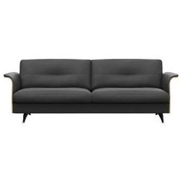 3-Sitzer FLEXLUX "Glow Designsofa, bequem und komfortabel durch hochwertigen Sitzaufbau" Sofas Gr. B/H/T: 224cm x 81cm x 91cm, Echtleder, Armlehnen in Walnuss, schwarz (deep black) Skandinavisches Design, In hochwertiger Verarbeitung