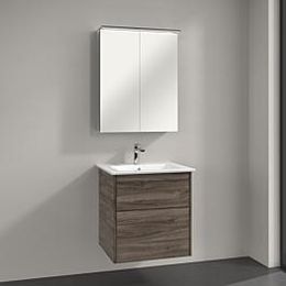 Villeroy & Boch Villeroy & Boch Finero Badmöbel Set 60 cm, Stone Oak Waschtisch mit Waschtischunterschrank und Spiegelschrank