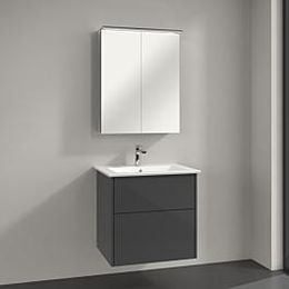 Villeroy & Boch Villeroy & Boch Finero Badmöbel Set 65 cm, Glossy Grey Waschtisch mit Waschtischunterschrank und Spiegelschrank