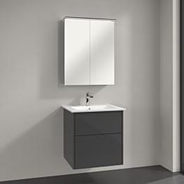 Villeroy & Boch Villeroy & Boch Finero Badmöbel Set 60 cm, Glossy Grey Waschtisch mit Waschtischunterschrank und Spiegelschrank