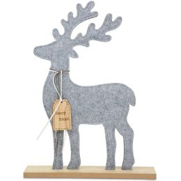 RIFFELMACHER & WEINBERGER Weihnachtsfigur XMAS - Hirsch, Weihnachtsdeko, Deko-Figur aus Filz, auf Holzsockel mit XMAS-Anhänger, Höhe 40,5 cm, grau