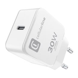 cellularline USB Typ-C Travel Charger One 30W USB-Ladegerät (Ladegerät Lader für Samsung Galaxy, Apple iPhone, Google Pixel), weiß