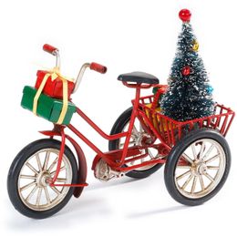 CHRISTMAS GOODS by Inge Weihnachtsfigur Dreirad mit Transportkorb, Weihnachtsdeko rot (1 St), Inkl. Weihnachtsbaum und Geschenken, rot