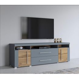 Helvetia Lowboard Roger,Breite 182 cm, stilvolle TV-Kommode, 2Türen 2 Schubladen, TV-Schrank mit viel Stauraum, TV-Board, grau