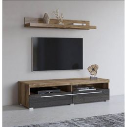 Helvetia Lowboard Roger,Breite 140 cm, stilvolle TV-Kommode, inclusive Wandboard, TV-Schrank mit viel Stauraum, TV-Board, 2 Klappen, braun