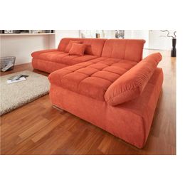 DOMO collection Ecksofa NMoric XXL, B/T/H: 300/172/80cm, Revamierenabschluss L-Form, wahlweise mit Bettfunktion und Armlehnverstel,lung, orange