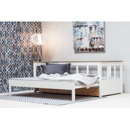 Home Affaire Daybett "AIRA" skandinavisches Design, ideal fürs Jugend- oder Gästezimmer, Gästebett, mit ausziehbarer Liegefläche, zertifiziertes Massivholz, weiß