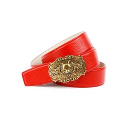 Anthoni Crown Ledergürtel in rot mit Wolfkopf-Schnalle, rot