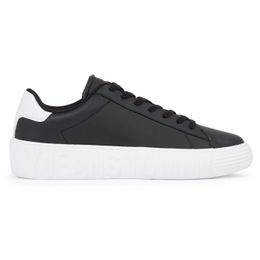 Tommy Jeans Tommy Jeans LEATHER OUTSOLE Plateausneaker mit Kontrastbesatz, Freizeitschuh, Halbschuh, Schnürschuh, schwarz|weiß