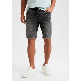 Buffalo Jeansshorts Knielange Shorts mit Bindeband aus elastischer Jeansqualität, schwarz