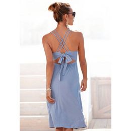 Buffalo Jerseykleid mit tollem Rückenausschnitt, kurzes Sommerkleid, Strandkleid, Basic, blau