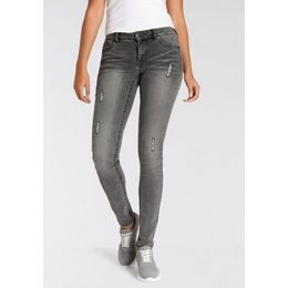 Arizona Skinny-fit-Jeans mit Kontrastnähten und Pattentaschen Low Waist, grau