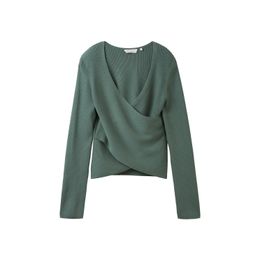 Tom Tailor Denim Damen Gerippter Pullover mit LENZING(TM) ECOVERO(TM), grün, Gr. M