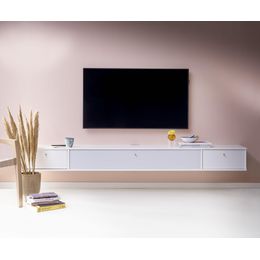 TV-Board HAMMEL FURNITURE "Mistral" Sideboards Gr. B/H/T: 220 cm x 23 cm x 32,5 cm, glat, 2, weiß (weiß lackiert, stoff weiß) TV-Lowboards mit Schaubladen und Klapptür Akustikstoff, Lowboard, B: 220 cm