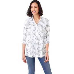 Damen Longbluse mit Blümchen-Print weiß-bedruckt, Größe 38