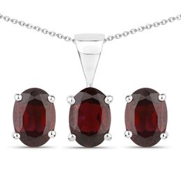 Vira Jewels 3tlg. Set Anhänger/Kette und Ohrstecker 925/- Sterling Silber Granat bordeaux 45cm Glänzend 3,15 ct.