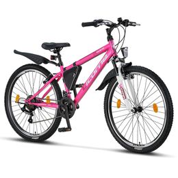 Licorne Bike Guide Premium Mountainbike in 20, 24 und 26 Zoll - Fahrrad f&uuml;r M&auml;dchen, Jungen, Herren und Damen - Shimano 21 Gang-Schaltung, Kinderfahrrad, Kinder Farbe:Rosa/Wei&szlig;;Zoll:26
