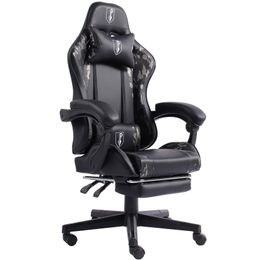 Gaming Chair im Racing-Design mit flexiblen gepolsterten Armlehnen - ergonomischer PC Gaming Stuhl in Lederoptik - Gaming Schreibtischstuhl mit ausziehbarer Fußstütze und extra Stützkissen