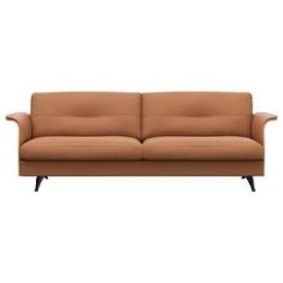 3-Sitzer FLEXLUX "Glow bequem und komfortabel durch hochwertigen Sitzaufbau, Designsofa" Sofas Gr. B/H/T: 224cm x 81cm x 91cm, Echtleder, Armlehnen in Walnuss, braun (modern cogna) Skandinavisches Design, In hochwertiger Verarbeitung