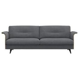 3-Sitzer FLEXLUX "Glow bequem und komfortabel durch hochwertigen Sitzaufbau, Designsofa" Sofas Gr. B/H/T: 224cm x 81cm x 91cm, Lederoptik, Armlehnen in Walnuss, grau (elephant gre) Skandinavisches Design, In hochwertiger Verarbeitung