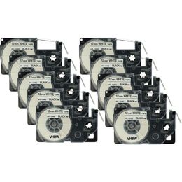 vhbw 10 x Kassette Patronen Schriftband 12mm kompatibel mit Casio KL-8100, KL-820, KL-8200, KL-C500, KL-P1000 Ersatz für Casio XR-12WE1, XR-12WE.