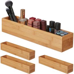 Relaxdays 4 x Bambus Box, Aufbewahrung Bad, Küche & Schreibtisch, länglich & schmal, Ordnungsbox, HxBxT: 7 x 38 x 8 cm, natur
