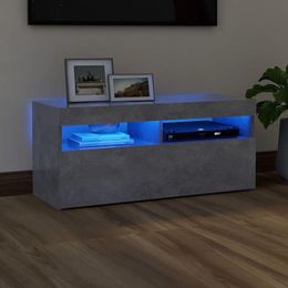 MAISONCHIC - TV-Lowboard für Wohnzimmer tv Schrank TV-Möbel mit LED-Leuchten Betongrau 90x35x40 cm DE22579