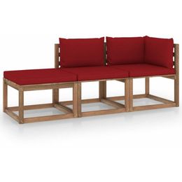 Bonnevie - 3-tlg. Garten-Lounge-Set,Gartenmöbel-Set aus Paletten mit Kissen Kiefernholz vidaXL