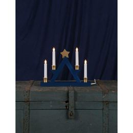 271-34 Weihnachtsdekoration kerzenständer julle E10 4X3W Holz blau, gold L:33cm B:6cm H:26cm mit Kabelschalter - STAR TRADING