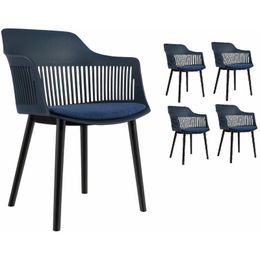 Satz von 4 modernen Stühlen aus blauem Harz und schwarzen Designerbeinen - Blau