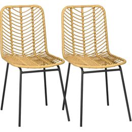 HOMCOM 2er-Set Esszimmerstühle im Boho-Stil, Akzentstuhl, PE-Rattan, 44 cm x 58 cm x 85 cm, Natur + Schwarz - Gelb